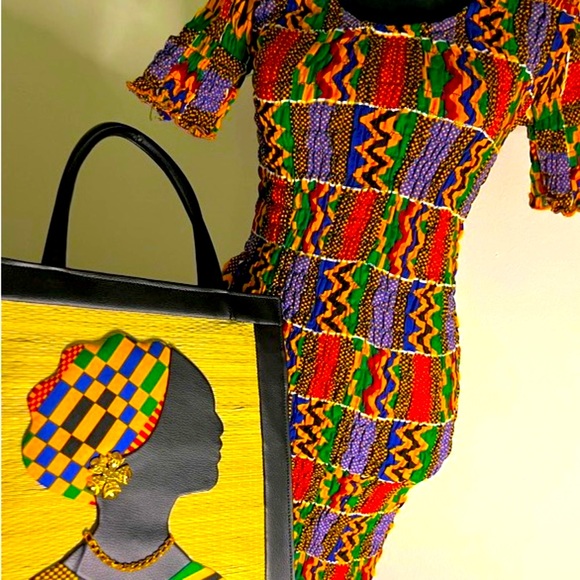 Dresses | Pieces Afrocentric Line Vibrant Authentic Kente Cloth Dress ...